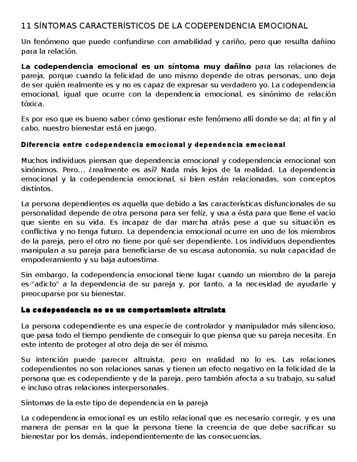 11 Síntomas Característicos DE LA Codependencia Emocional - 11 SÍNTOMAS ...