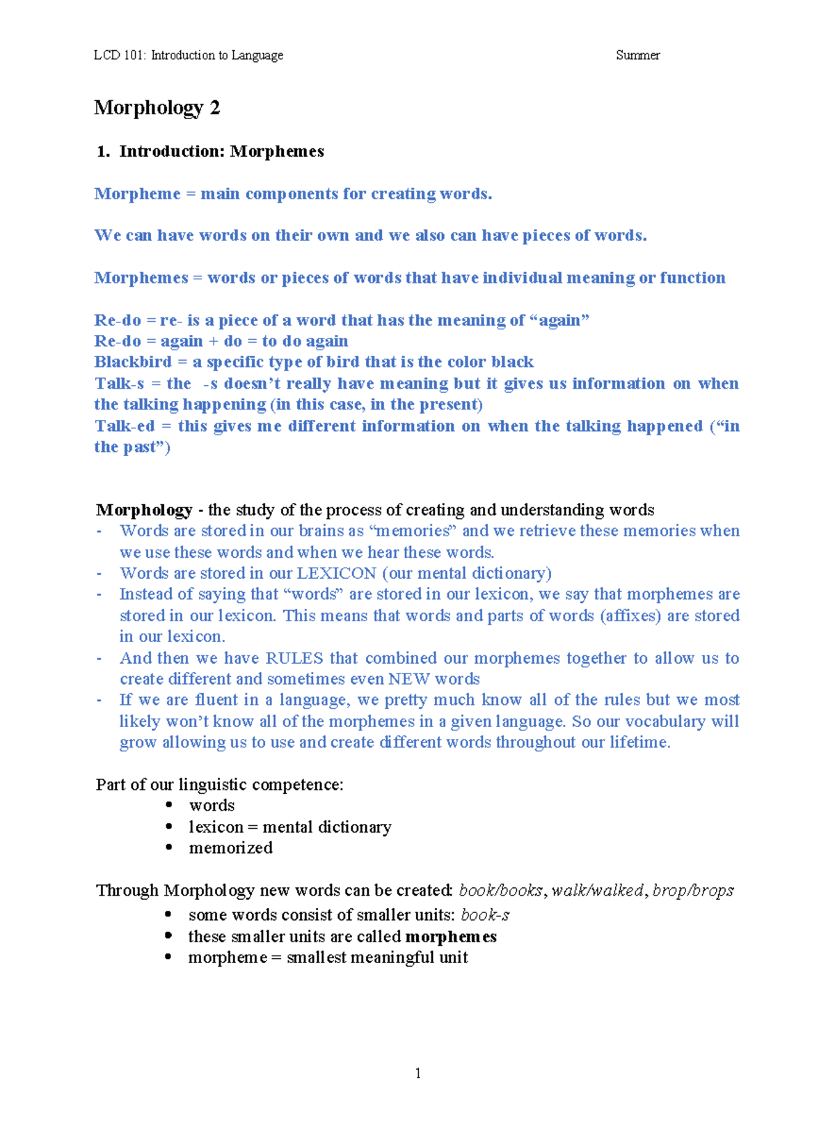 LCD 101 Morphology Handout 2(1) - Morphology 2 Introduction: Morphemes ...