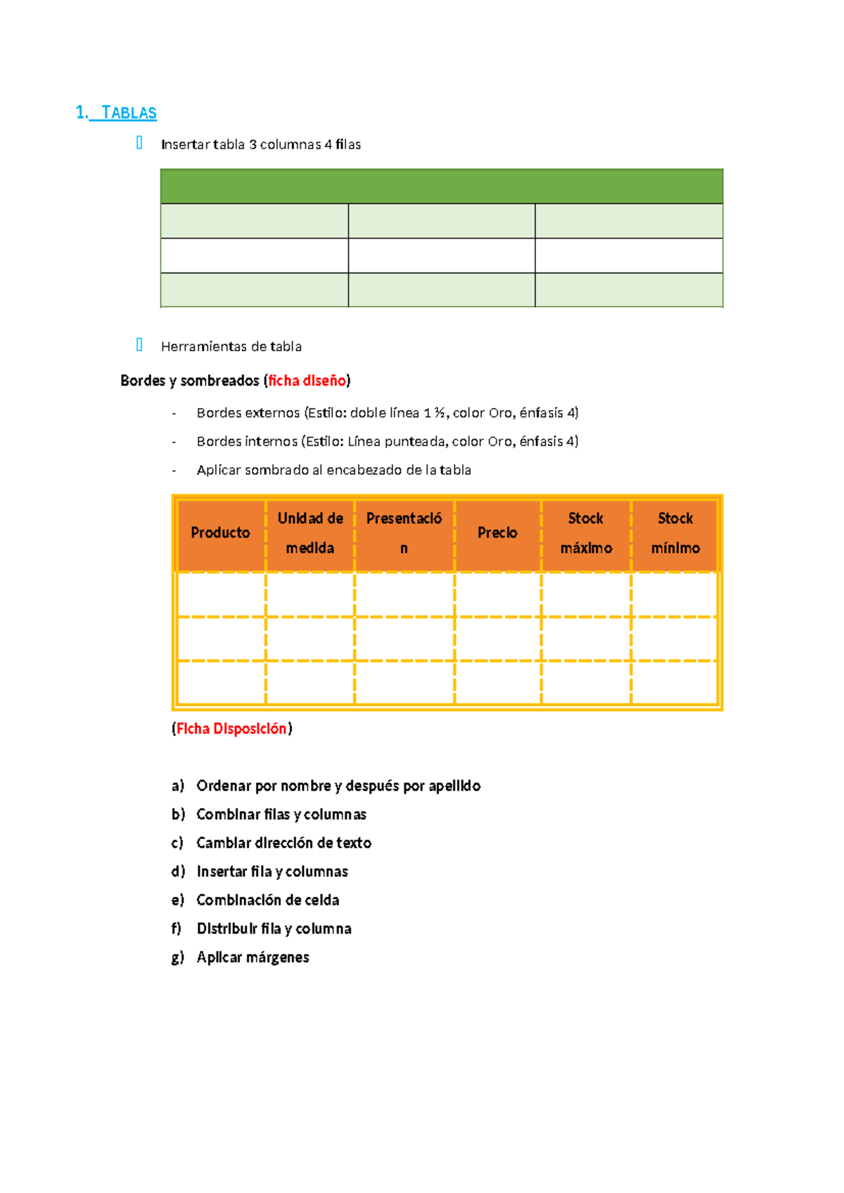 Recursos Sesión -03 - 1. TABLAS Insertar tabla 3 columnas 4 filas ...