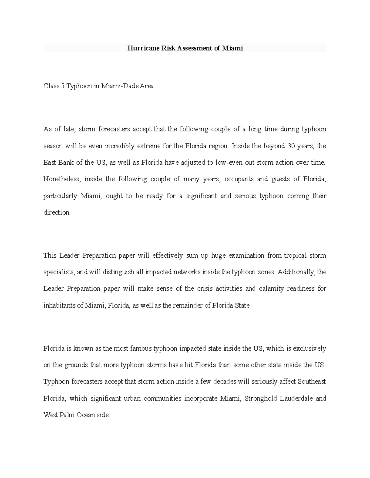 Hurricane Risk Assessment of Miami - Inside the beyond 30 years, the ...