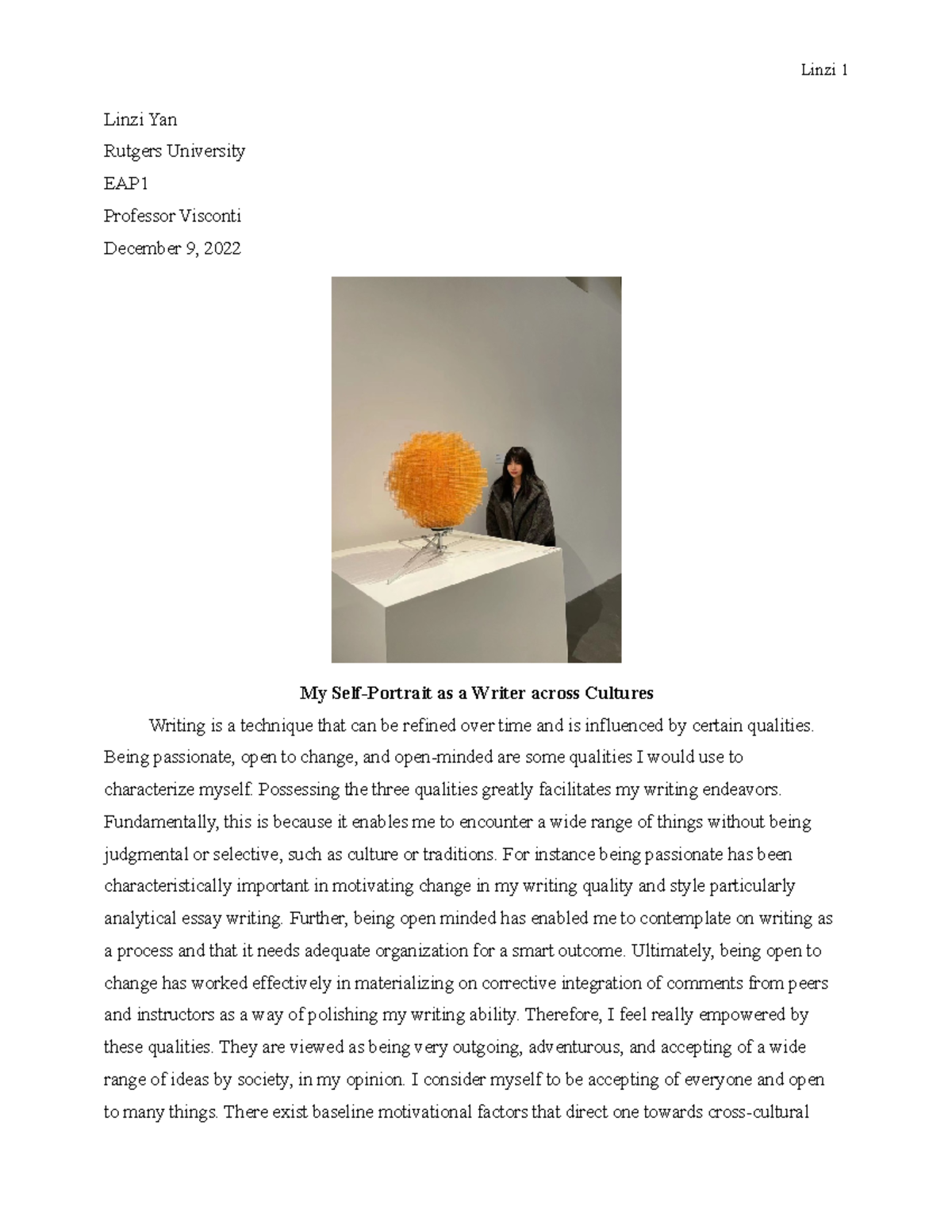 Writer Portrait Final Draft - Linzi Yan Rutgers University EAP ...