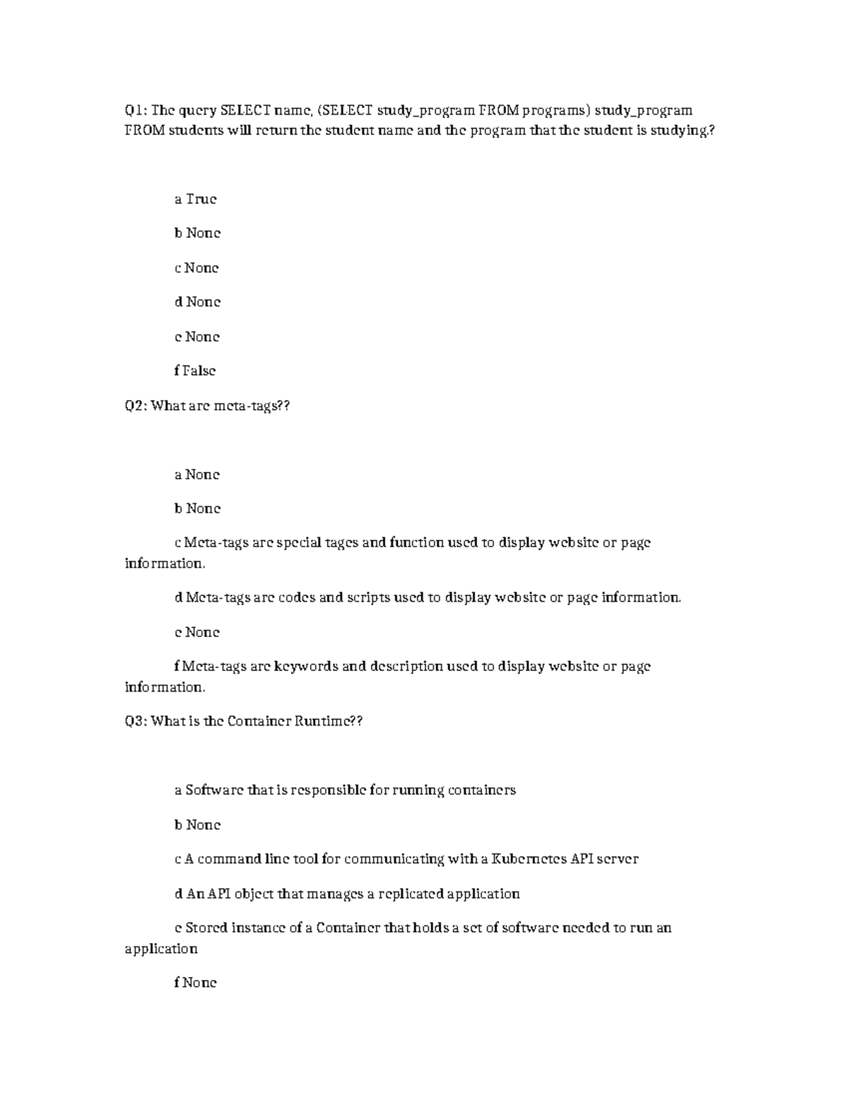 3 Lec Notes for GDFT - test 5 - Q1: The query SELECT name, (SELECT ...