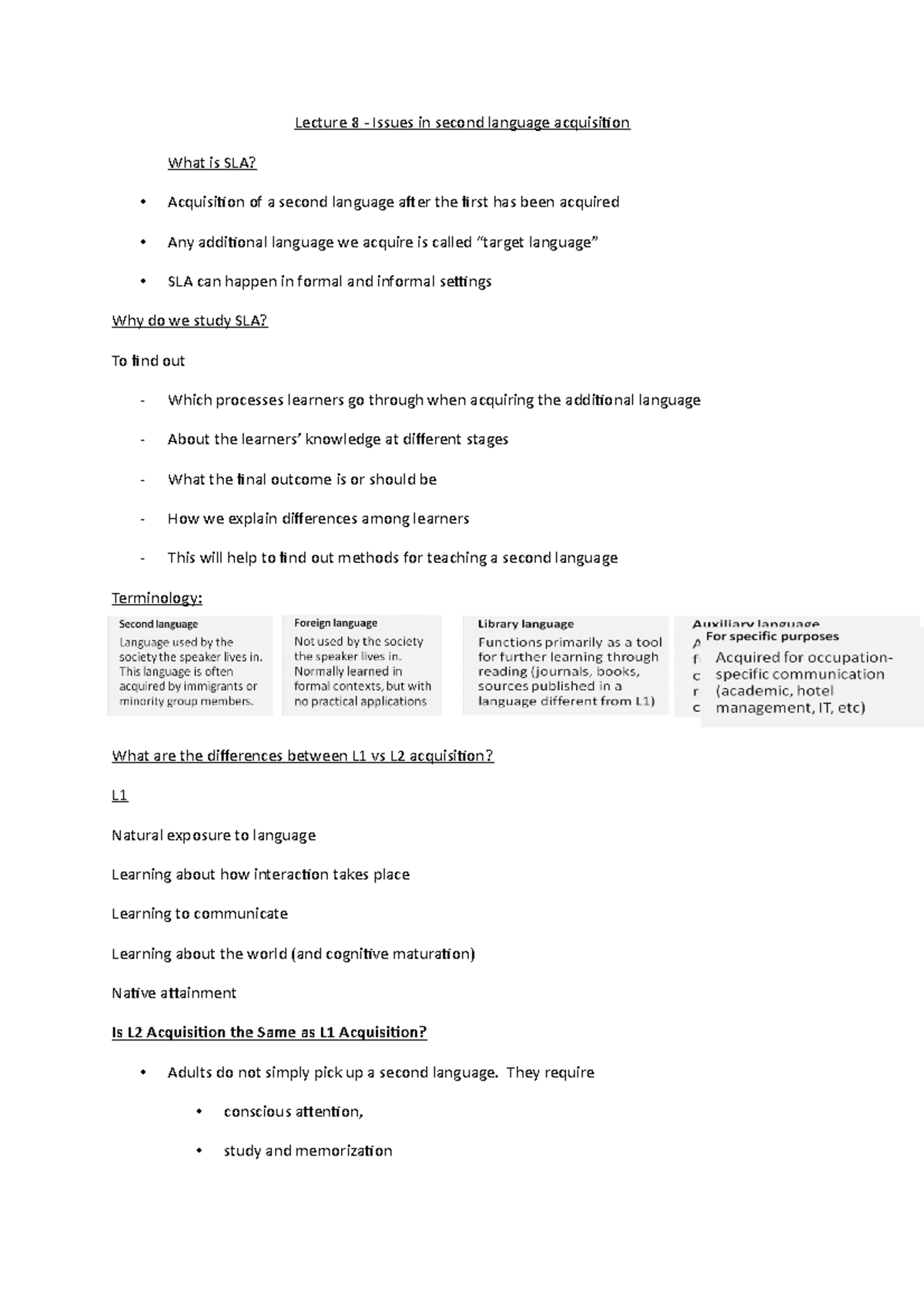 Lecture 8 second language issues 1 - Lecture 8 - Issues in second ...