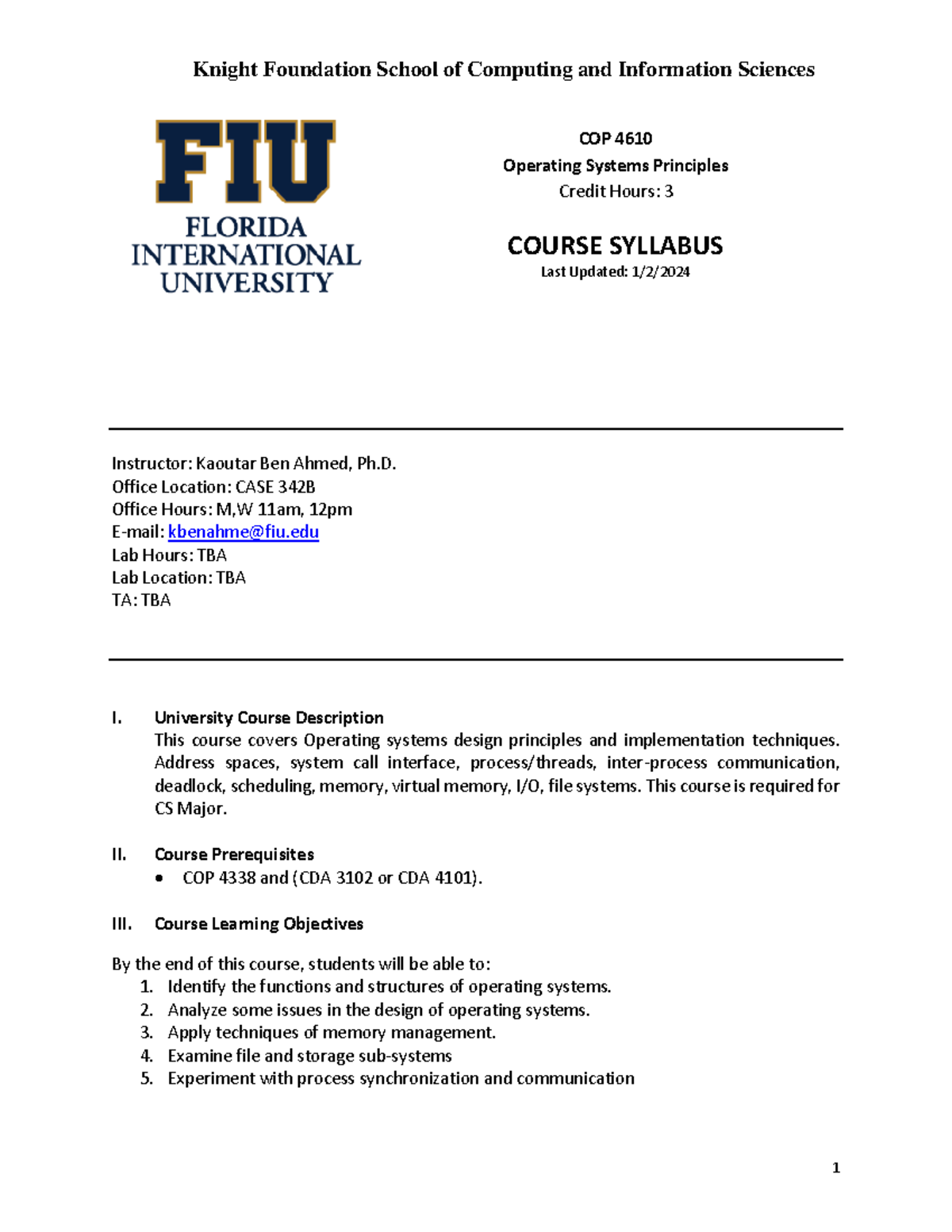 COP4610 U01 Syllabus Spring 2024 - Knight Foundation School of ...