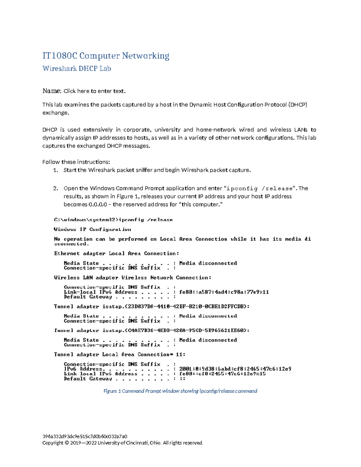 Wireshark DHCP Lab - Just had to upload something - IT1080C Computer Networking Wireshark DHCP ...