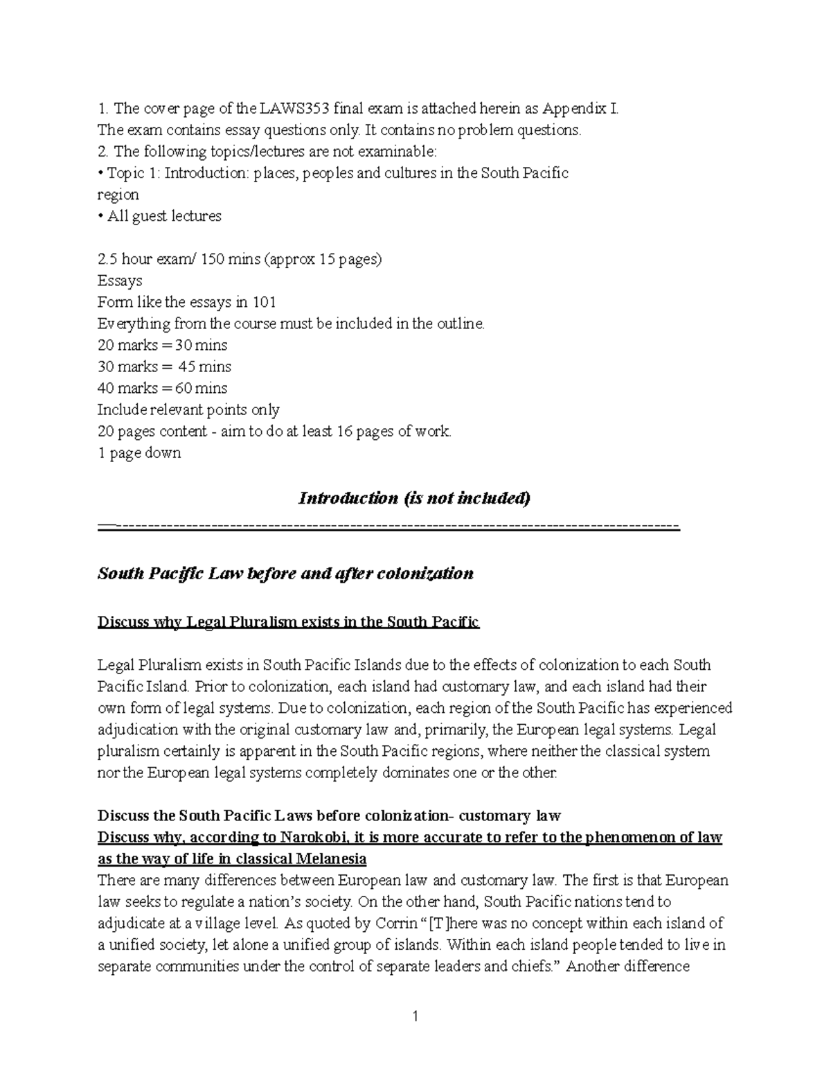 353 EXAM Outline-1 - this is my exam outline, easy paper- you don't ...