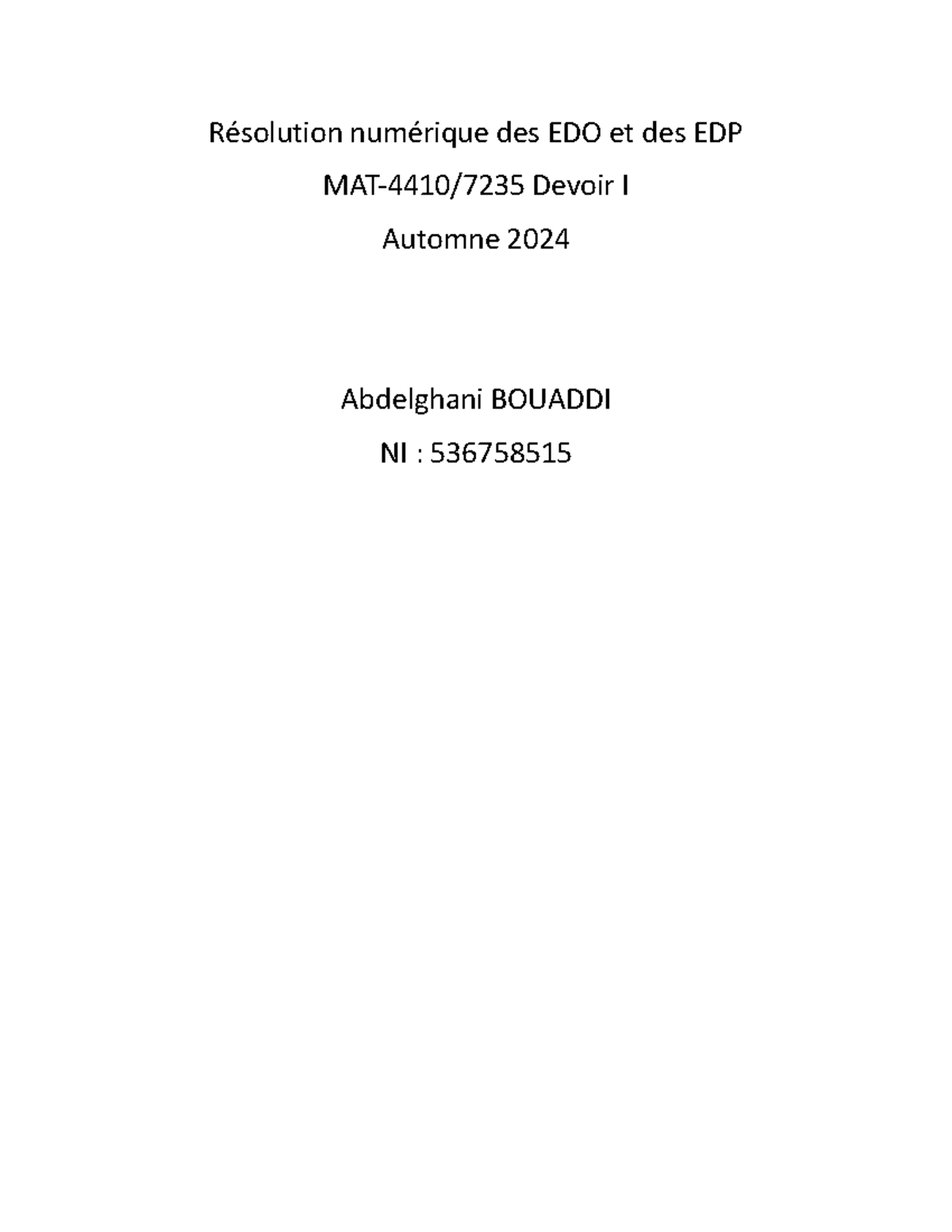 Travail 1 - gbrf tgr ygrf - Résolution numérique des EDO et des EDP MAT ...