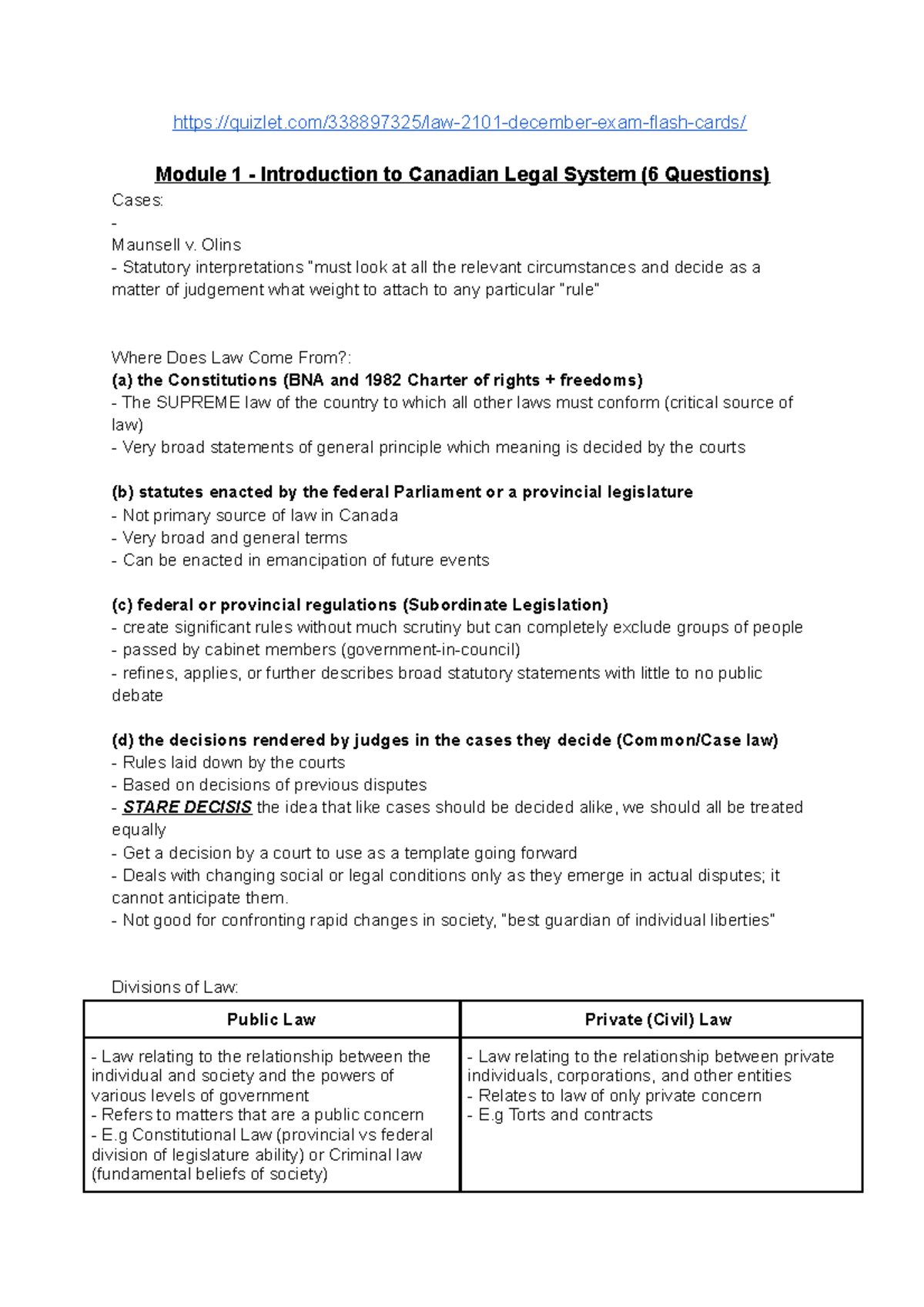 LAW 2201A Exam Review Doc - quizlet/338897325/law-2101-december-exam ...
