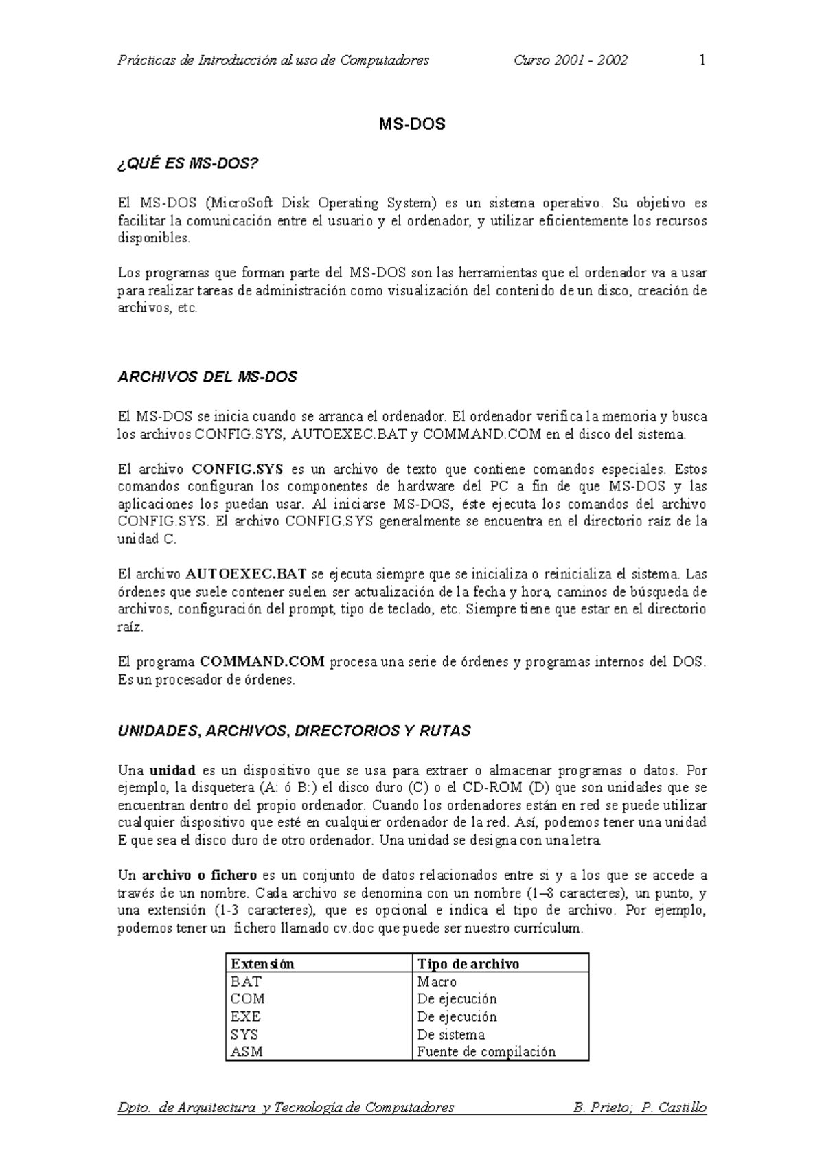 Msdosaspuntes - PROGRAMACION MS2 - MS-DOS øQU... ES MS-DOS? El MS-DOS ...