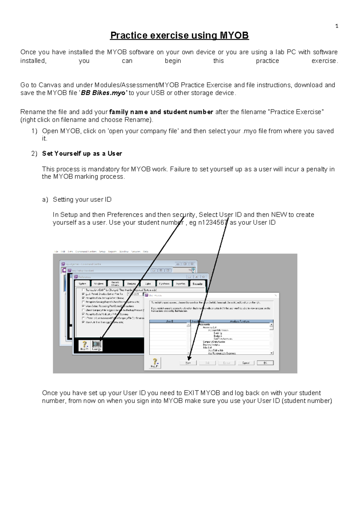 Student MYOB Practice Exercise and Instructions - Practice exercise using MYOB Once you have ...
