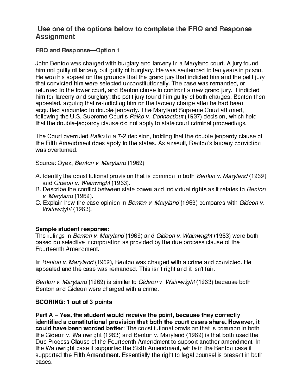 Frq response 1 - Part of unit 2 - Use one of the options below to ...