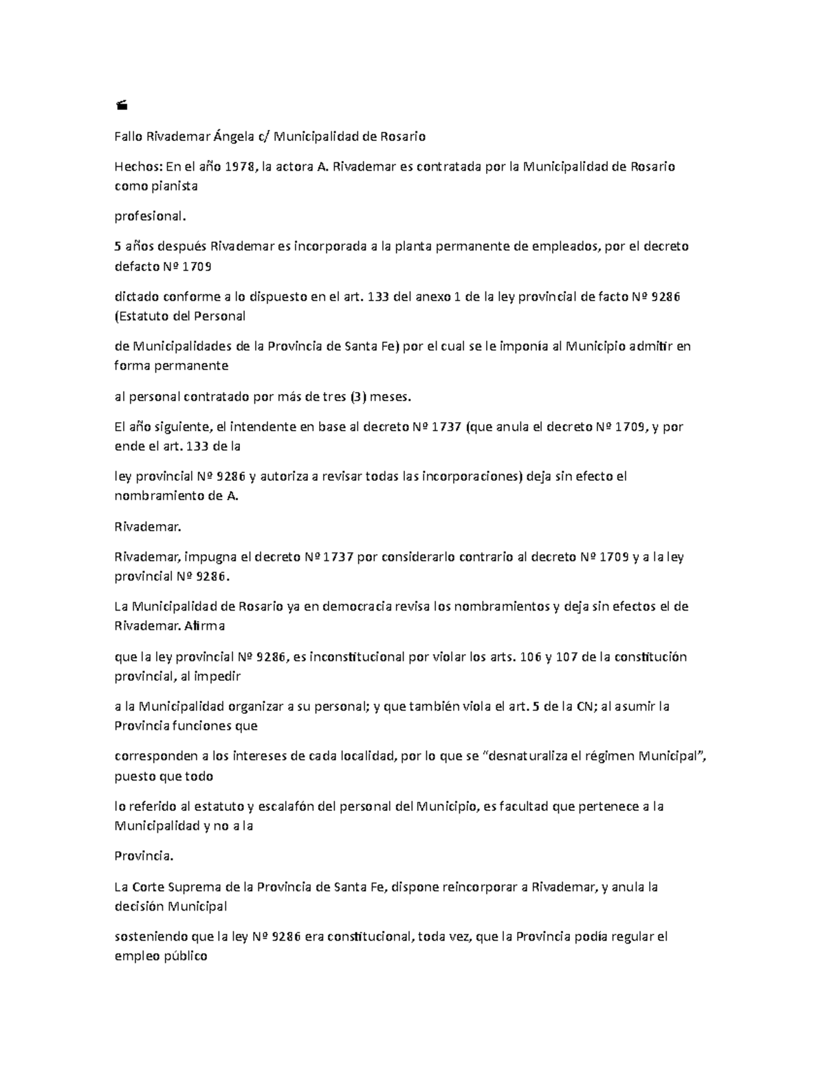 Fallo Rivademar Ángela - Derecho Público Provincial y Municipal - UNDAV - Studocu