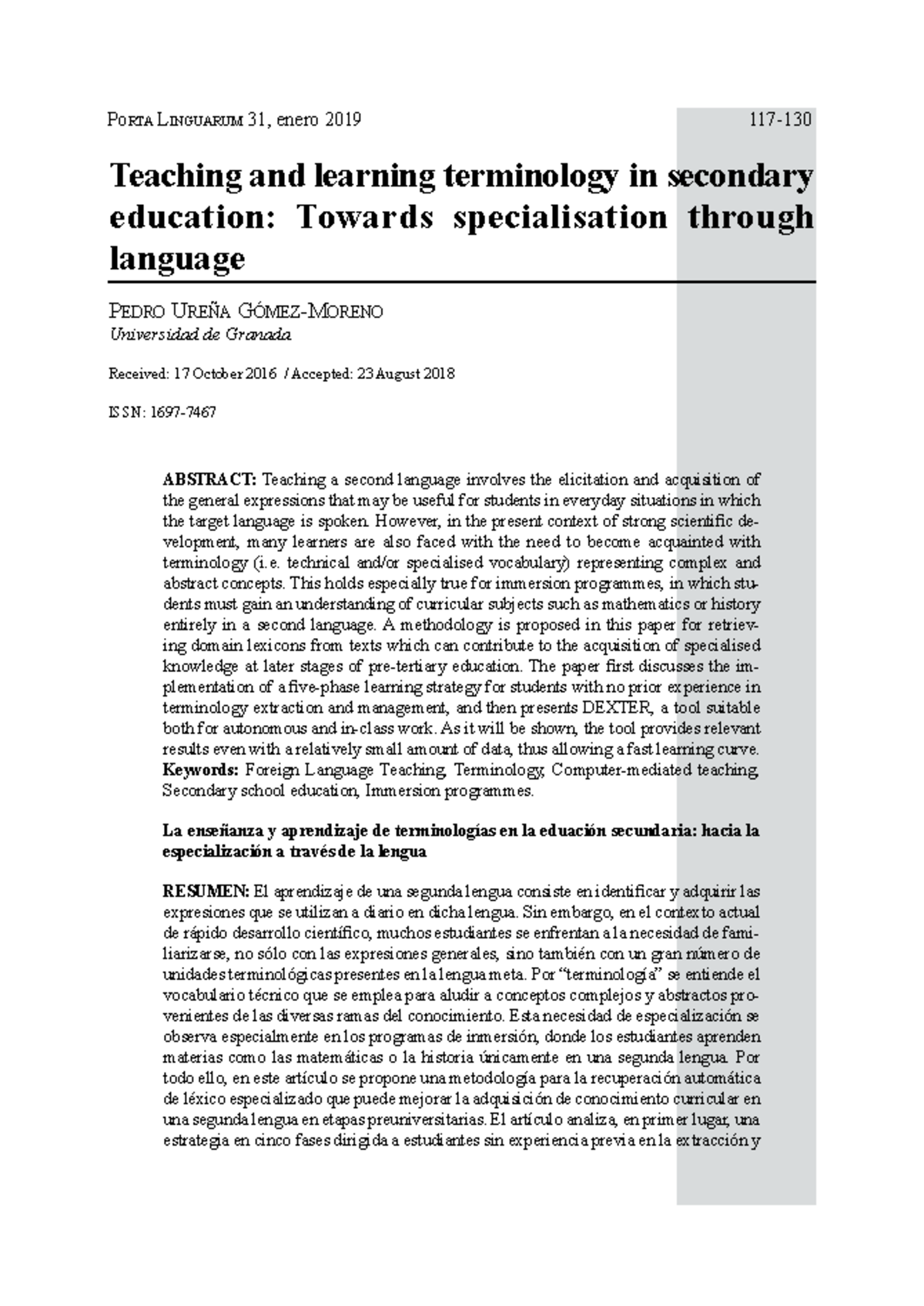 7 Teaching and learning terminology in secondary - P orta Linguarum 31 ...