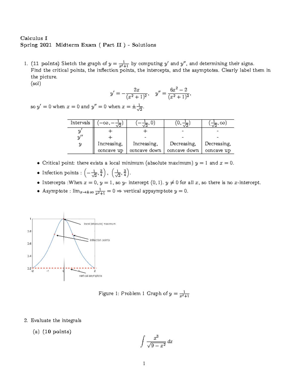 Part2 - final exam - Calculus I Spring 2021 Midterm Exam ( Part II ...