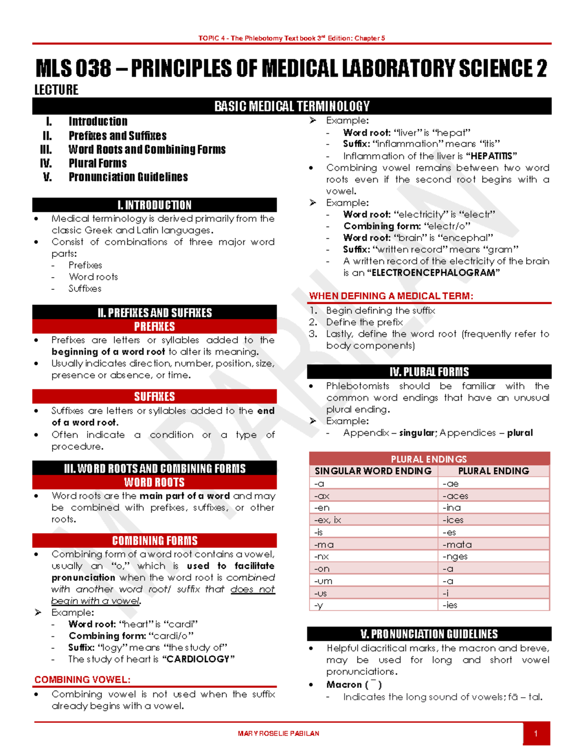 Topic 4 - Chapter 5 Transes [Basic Medical Terminology] - TOPIC 4 - The ...