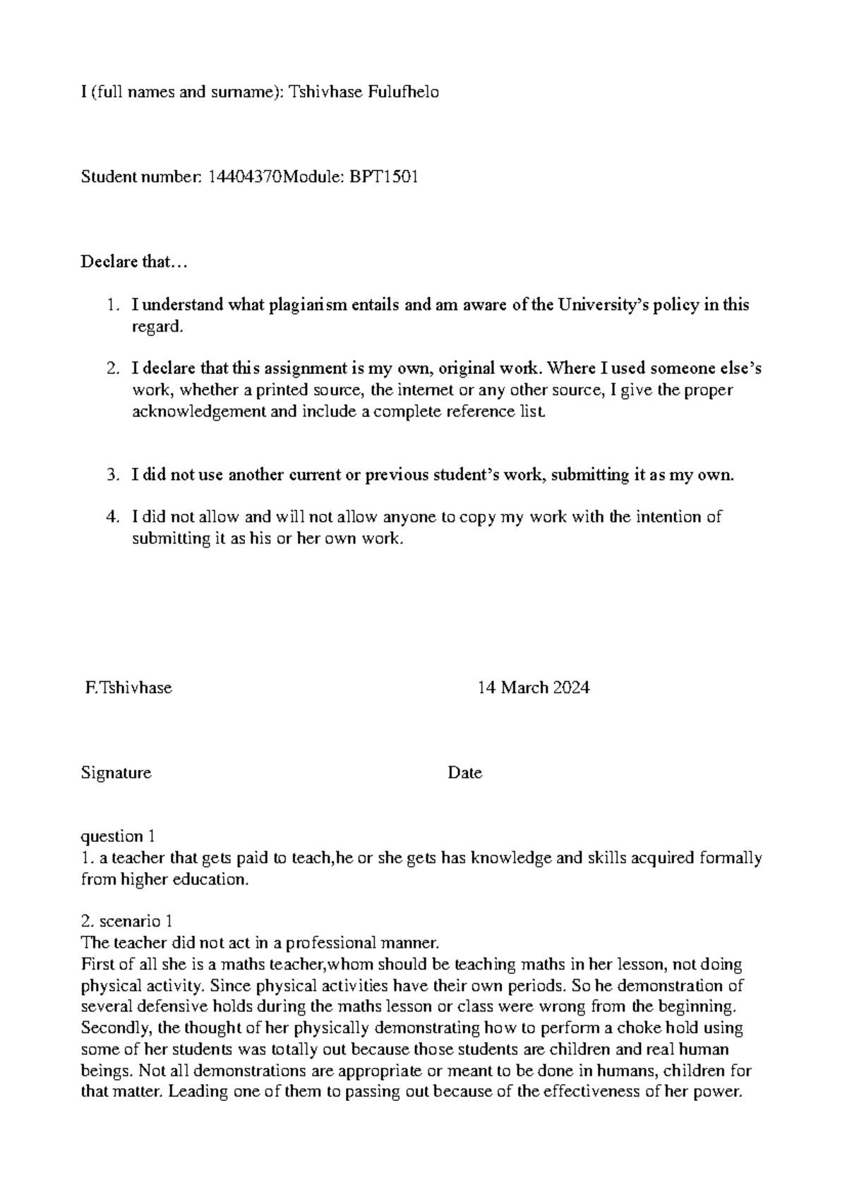 Fuluu. final - I (full names and surname): Tshivhase Fulufhelo Student ...