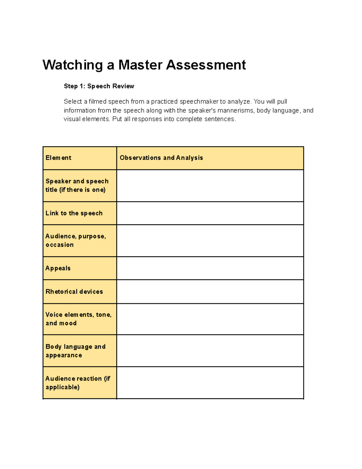 Watching a Master Assessment - You will pull information from the ...