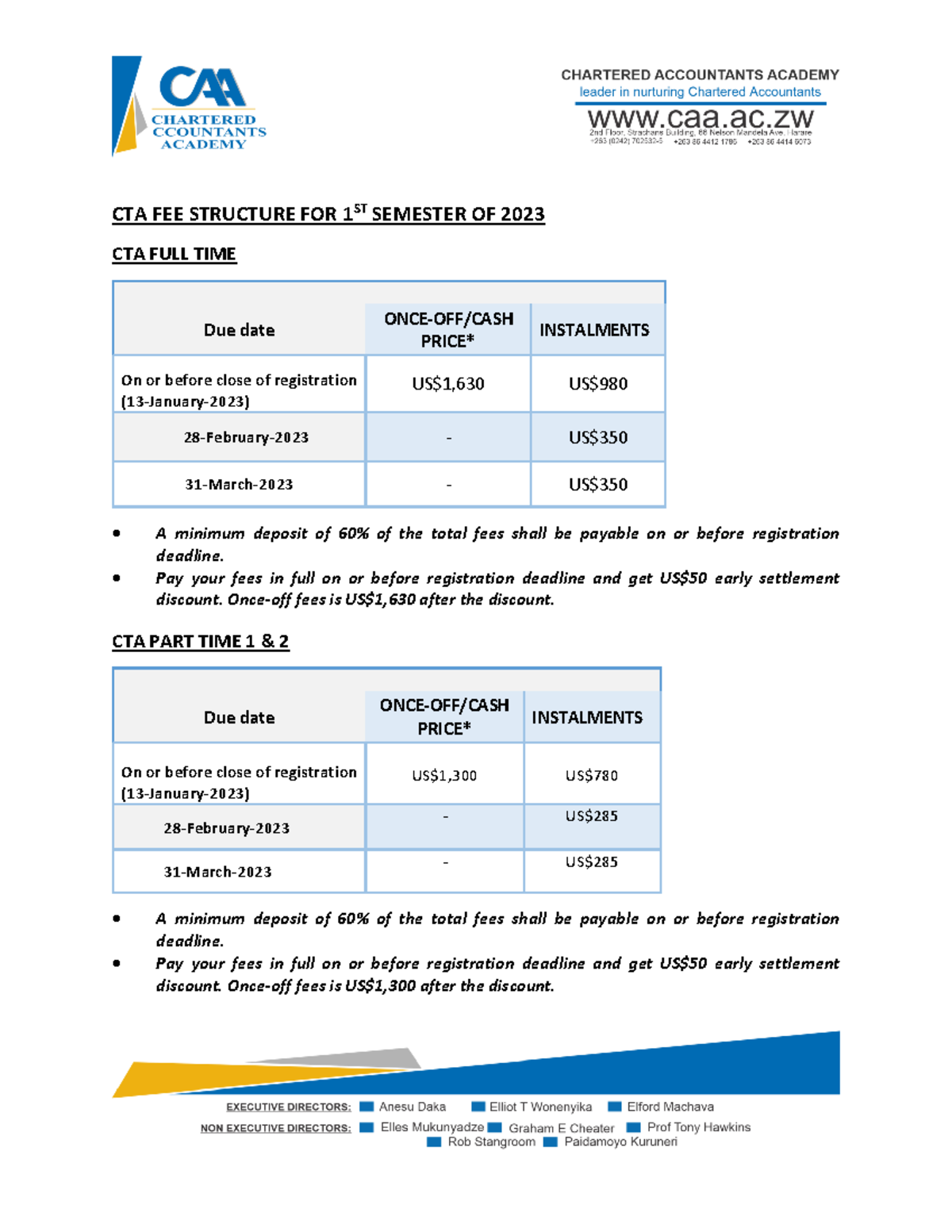 CTA FEE Structure 1st Semester 2023 Final 301122 - CTA FEE STRUCTURE ...