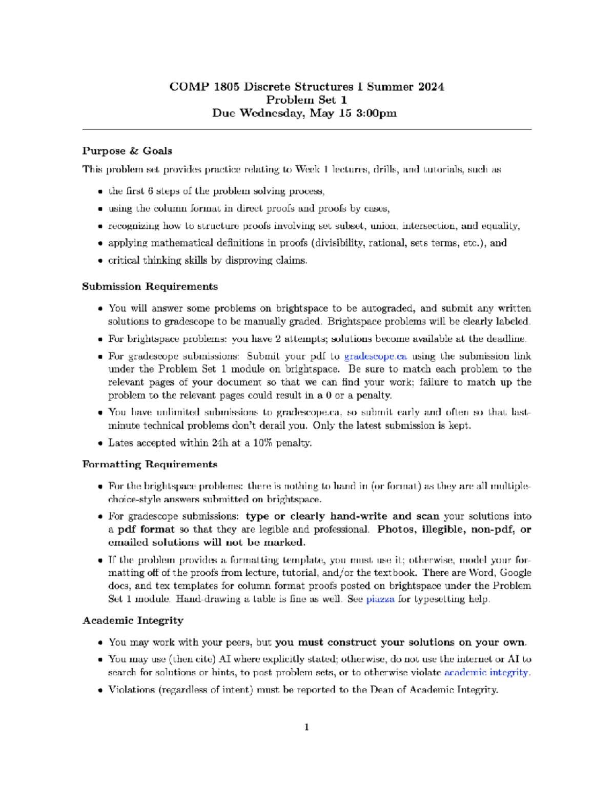 Problem Set 1 - practice - Comp 1805 - Studocu