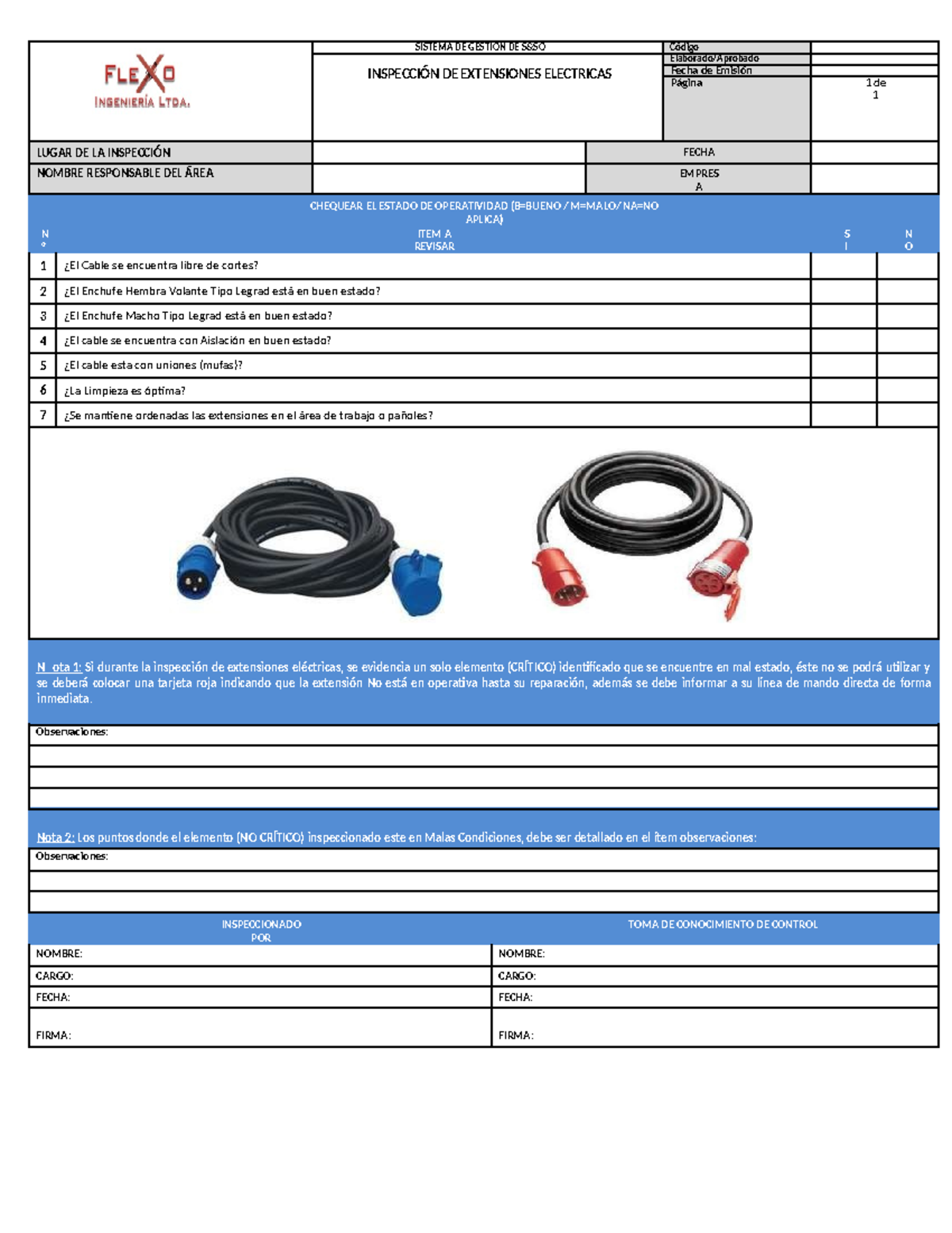 Check List Extensiones Eléctricas - SISTEMA DE GESTIÓN DE S&SO Código ...