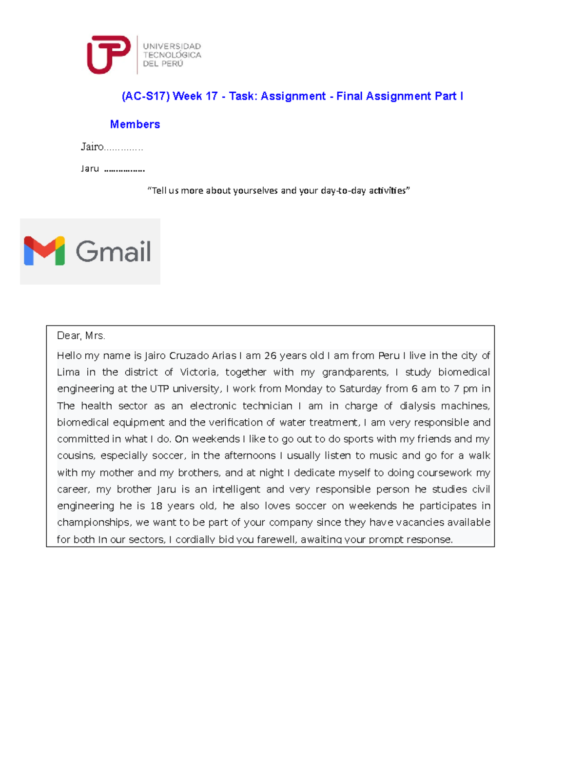 Task 17 Desarrollo Ac S17 Week 17 Task Assignment Final Assignment Part I Members