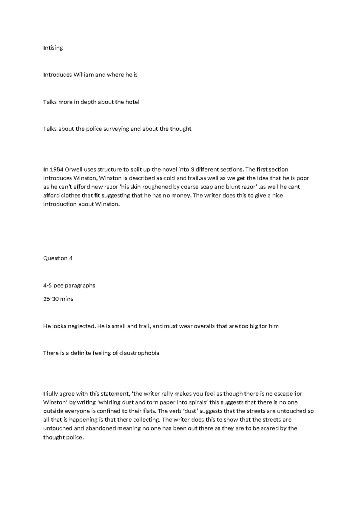 1984 question 3 structure - Intising Introduces William and where he is ...