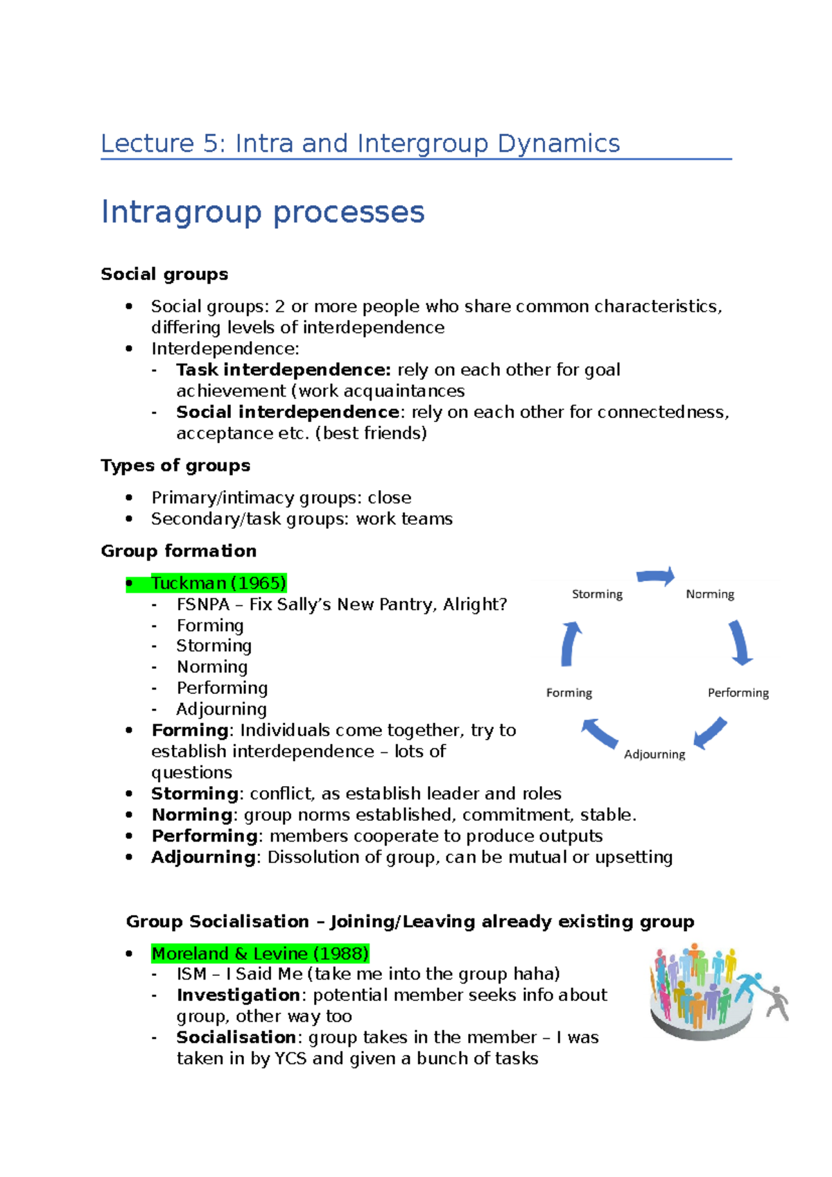 PSYC-Notes on Inter and Intra-group dynamics - Lecture 5: Intra and ...