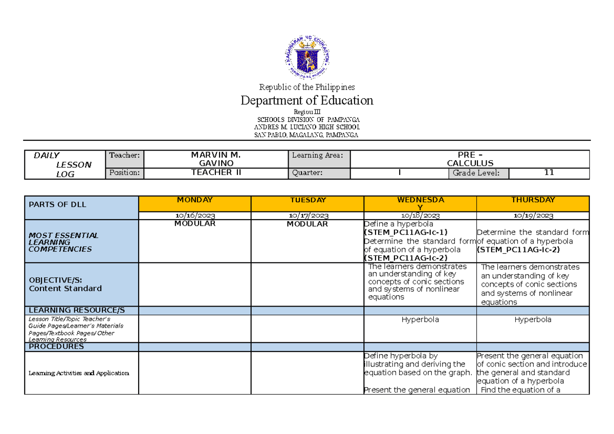 Week 8 pre cal - PRE CAL LESSON - Republic of the Philippines ...