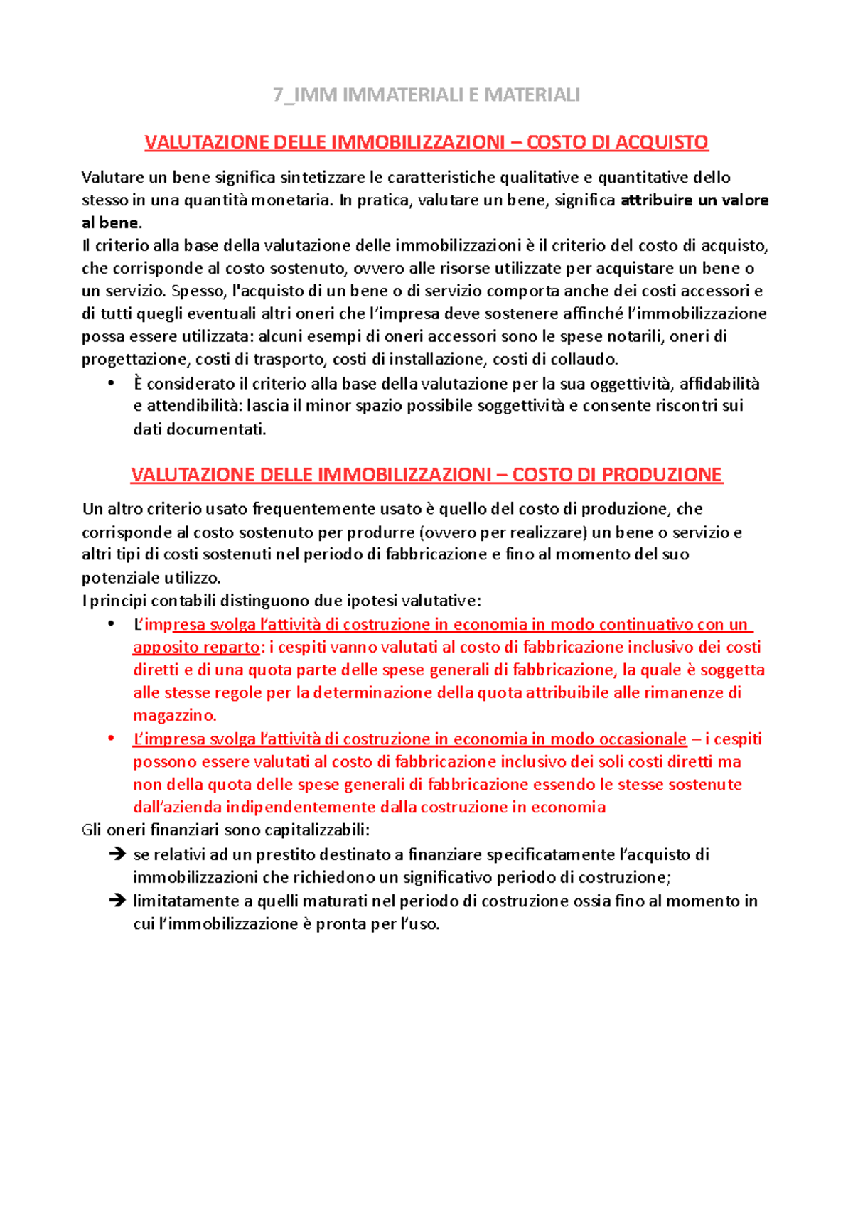 Immobilizzazioni - Slide integrate con appunti presi a lezione - Warning: TT: undefined function ...