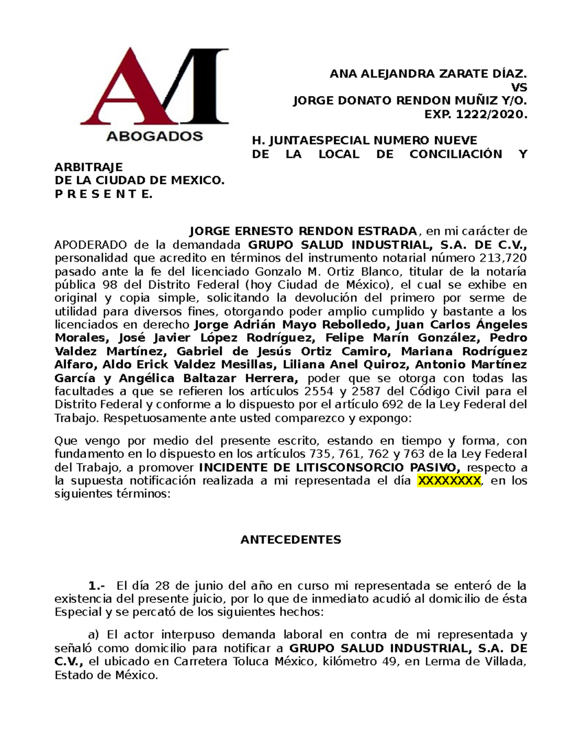 Incidente DE Nulidad - ANA ALEJANDRA ZARATE DÍAZ. VS JORGE DONATO ...