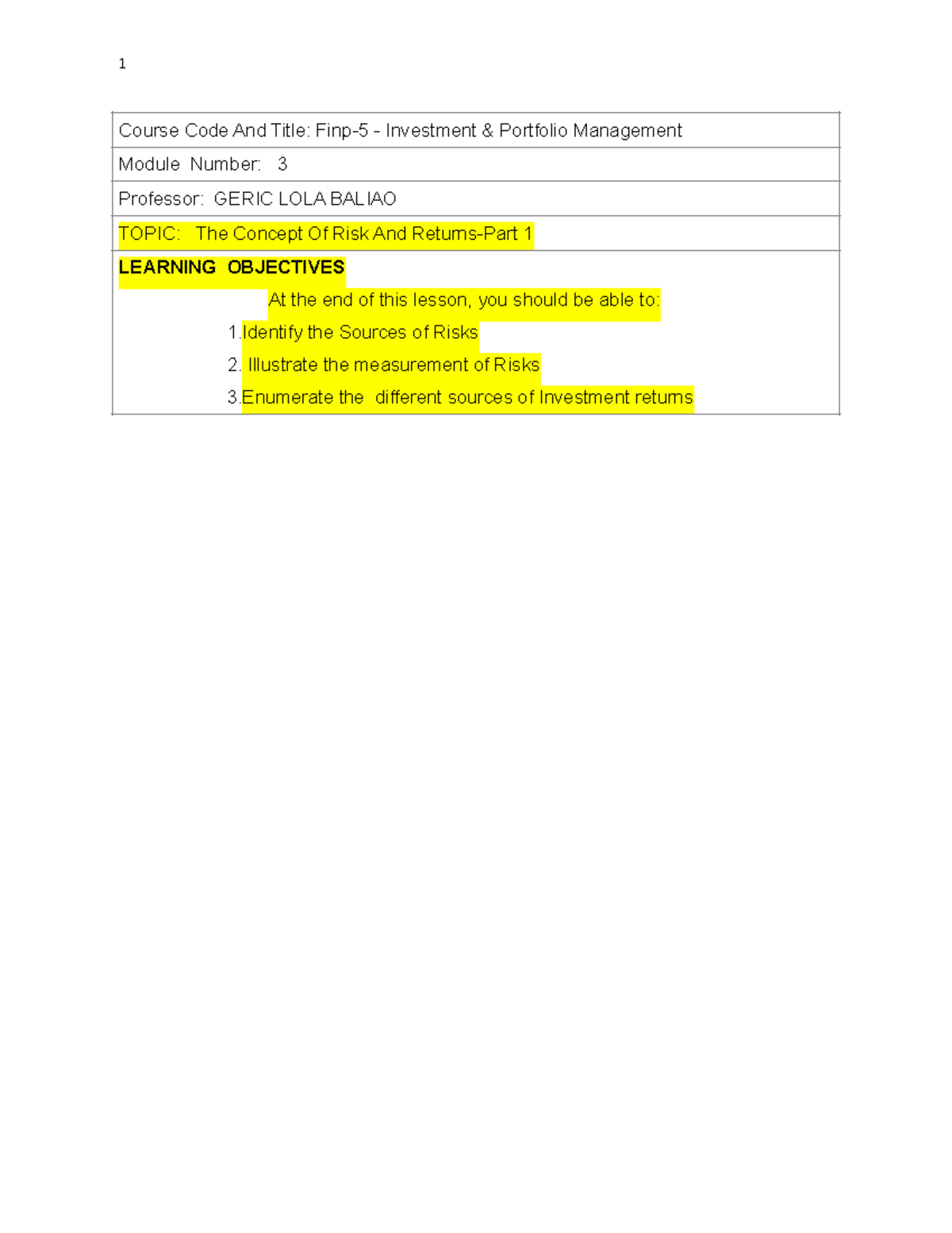 3-Investment-and-Portfolio FOR-PPT - Course Code And Title: Finp-5 ...
