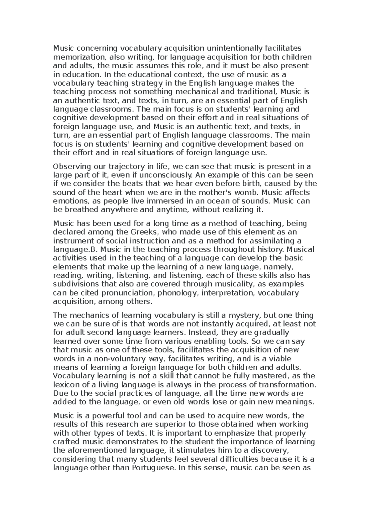 Written Assignment Unit 4 - Music concerning vocabulary acquisition ...