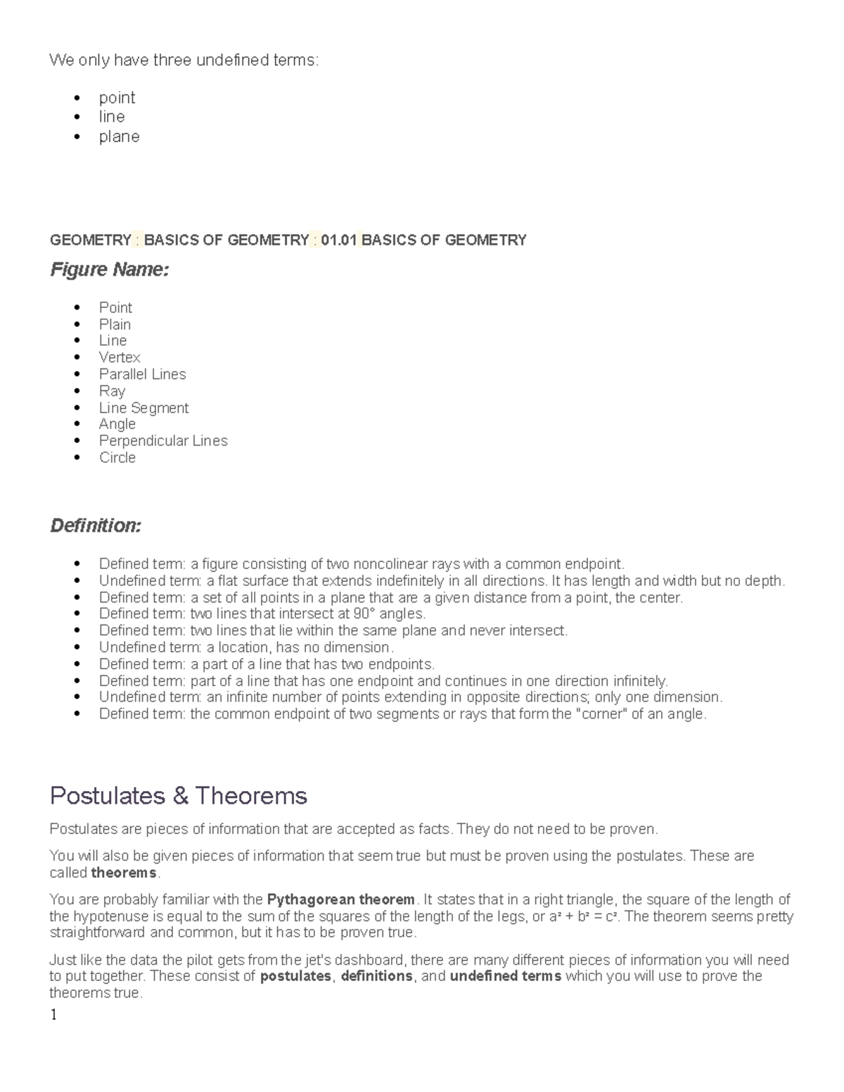 Module 1 final review - lecture note - We only have three undefined ...