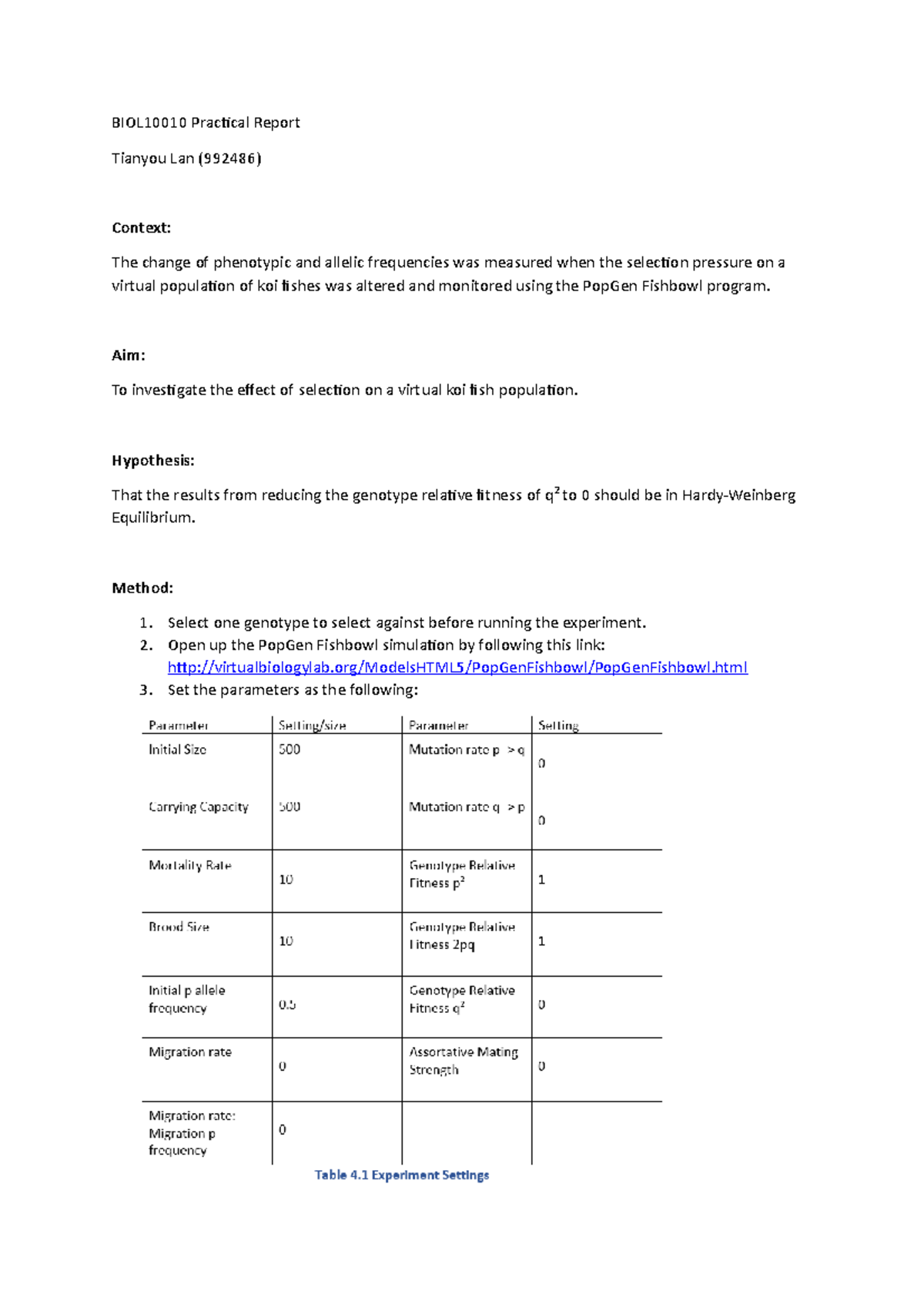 BIOL10010 Practical Report 2 - BIOL10010 Pracical Report Tianyou Lan ...