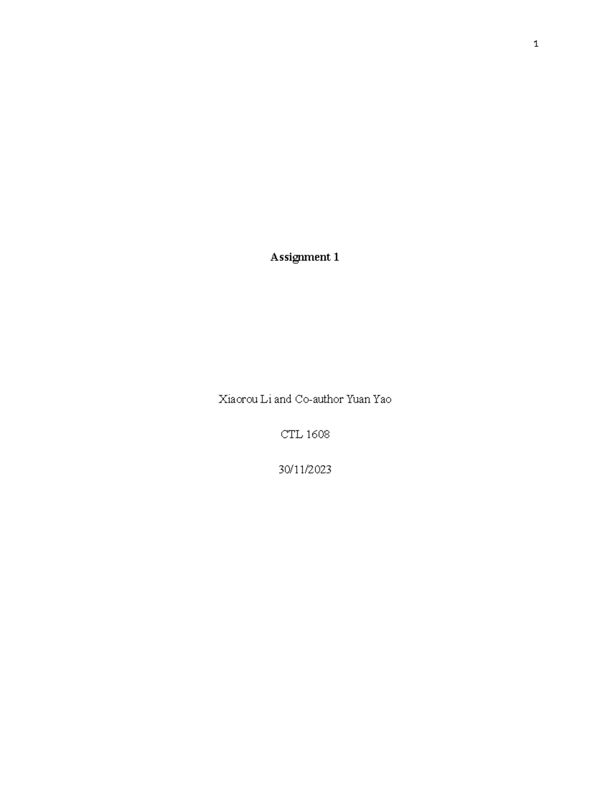 Assignment 1 Li And Yaun Assignment 1 Xiaorou Li And Co Author Yuan