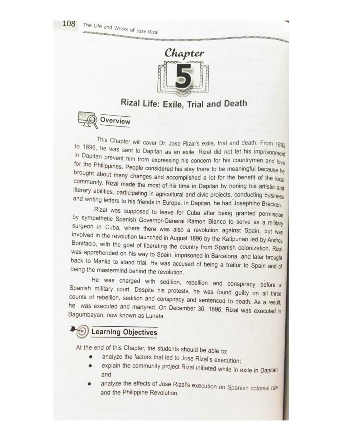 Chapter 5 Rizal LIFE Exiletrial AND Death - Bachelor of Science in Civil Engineering - Studocu