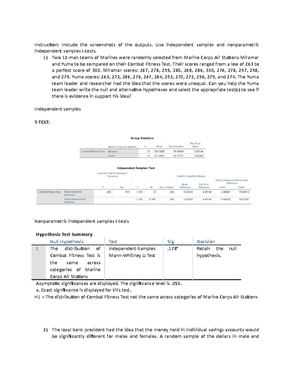 Nonparametric Independent Samples T Tests Instruction Include The Screenshots Of The Outputs
