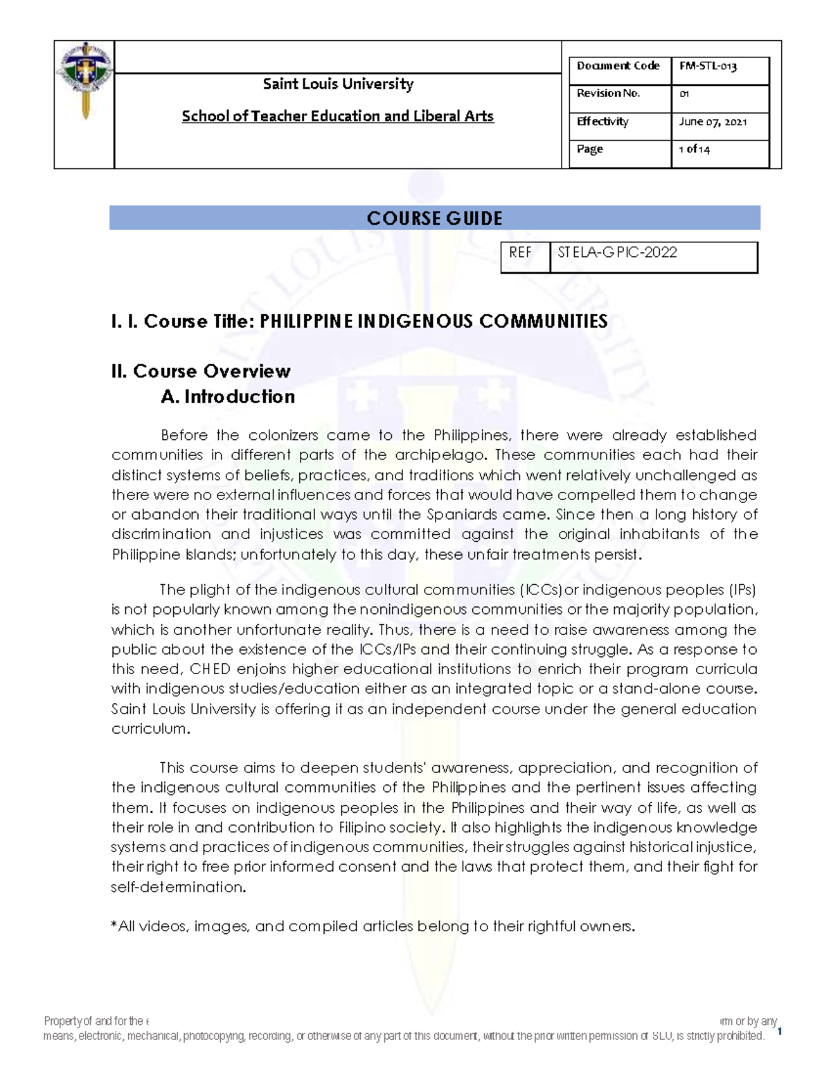 GPIC Course Guide,1st, 2022-2023 - Property of and for the exclusive ...