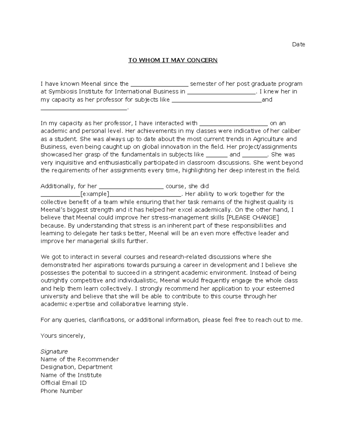 Academic LOR Sample - good - Date TO WHOM IT MAY CONCERN I have known ...