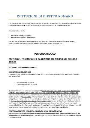 Schemi romano - ISTITUZIONI DI DIRITTO ROMANO Prof. Paola Lambrini Arco ...