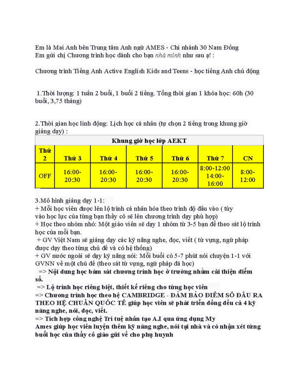 Chương trình học ( AMES English) - Em là Mai Anh bên Trung tâm Anh ngữ ...