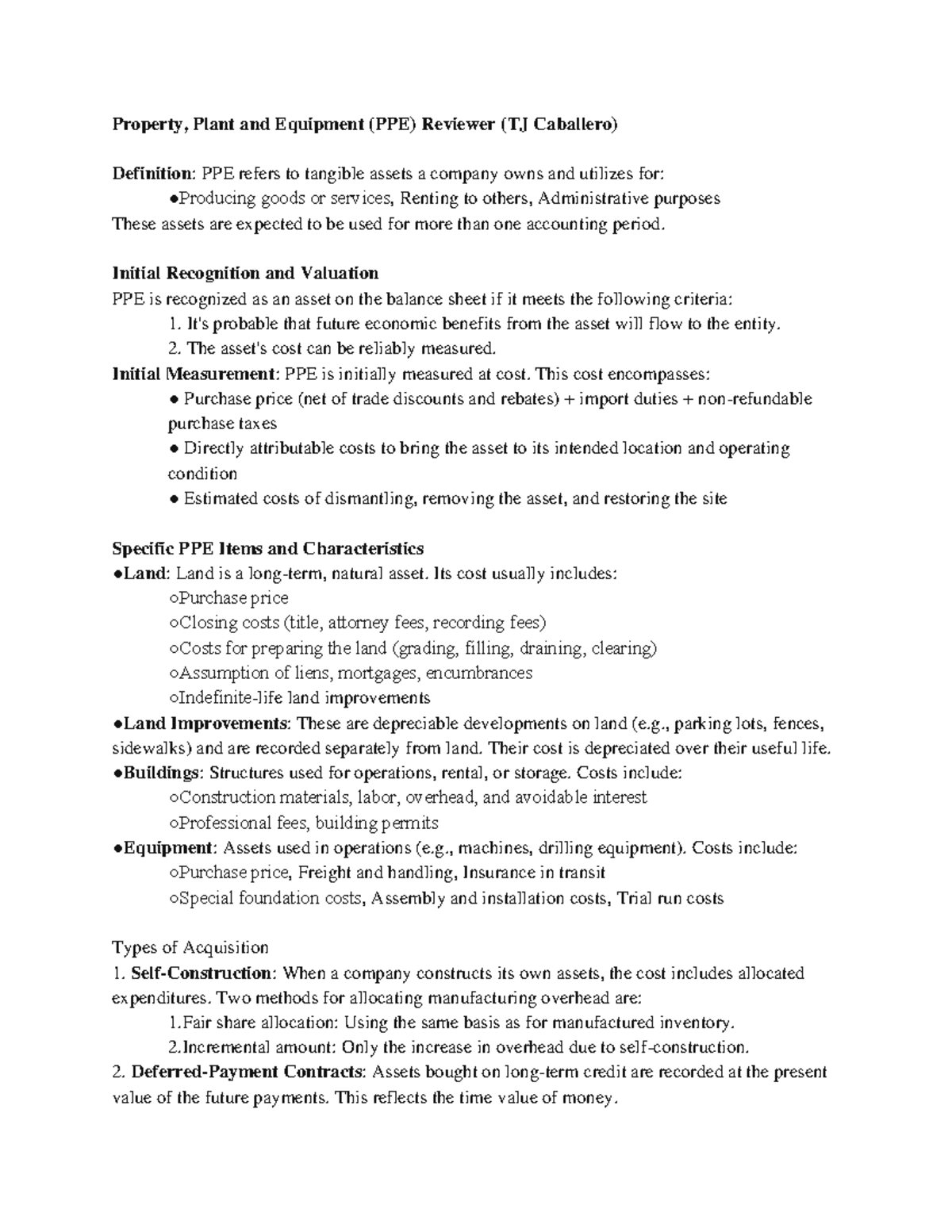 PPE Reviewer - Plants, Property, and Equipment concepts and formula ...