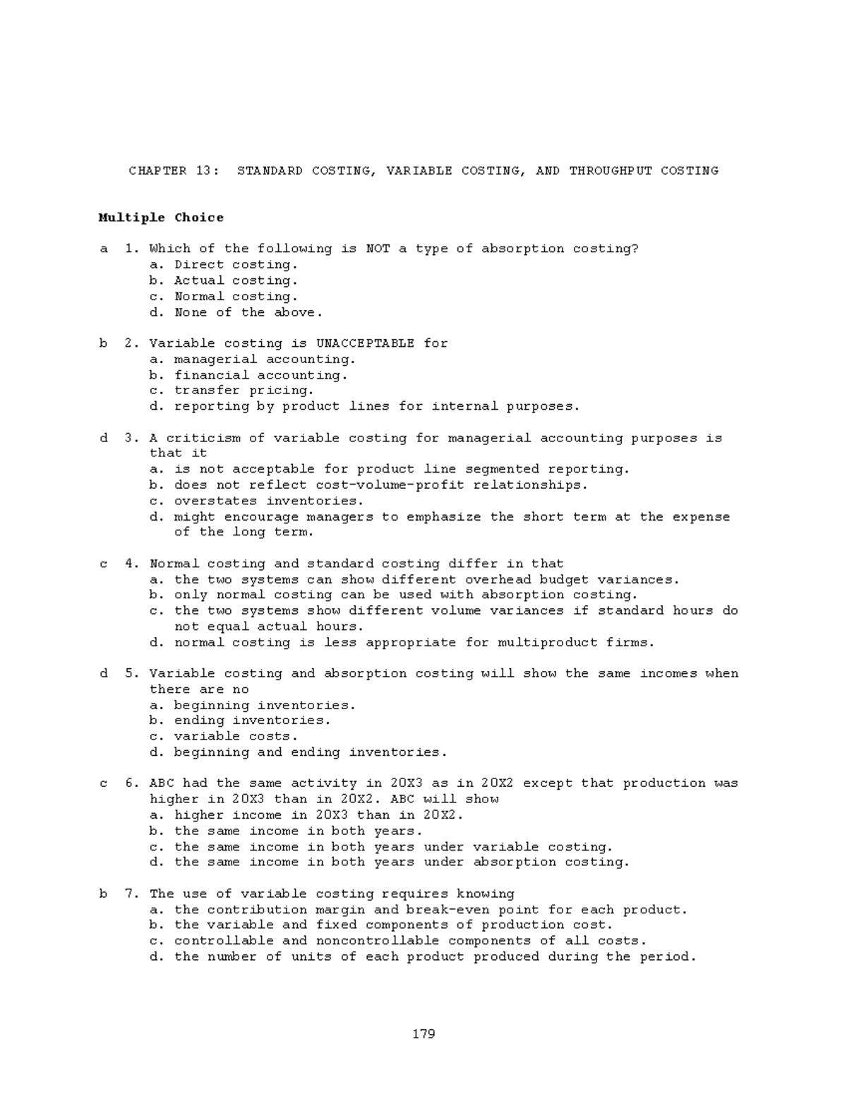 Ch13 Problems with answer and Solutions - CHAPTER 13: STANDARD COSTING, VARIABLE COSTING, AND ...