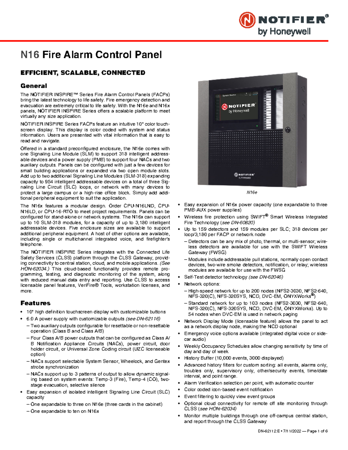 Notifier Inspire™ N16e - DN-62112:E • 7/11/2022 — Page 1 of 6 N16e N16 ...