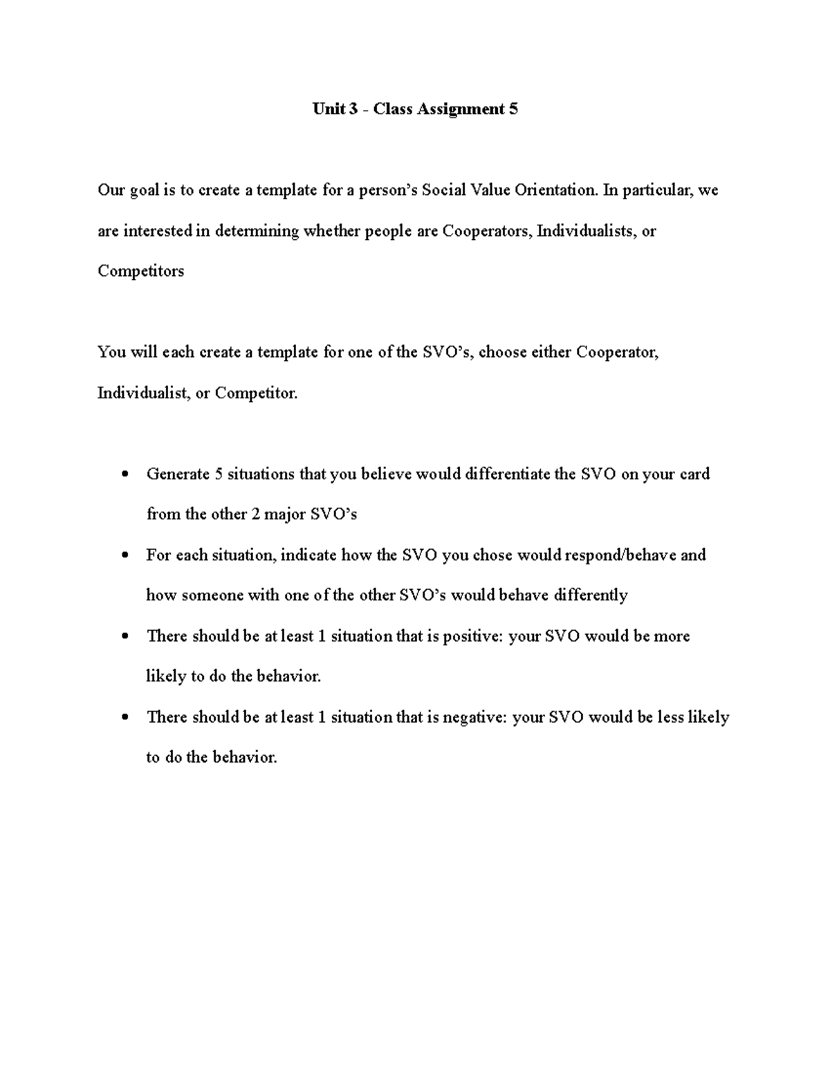 Pratice 5 - SVO Template - Unit 3 - Class Assignment 5 Our goal is to ...