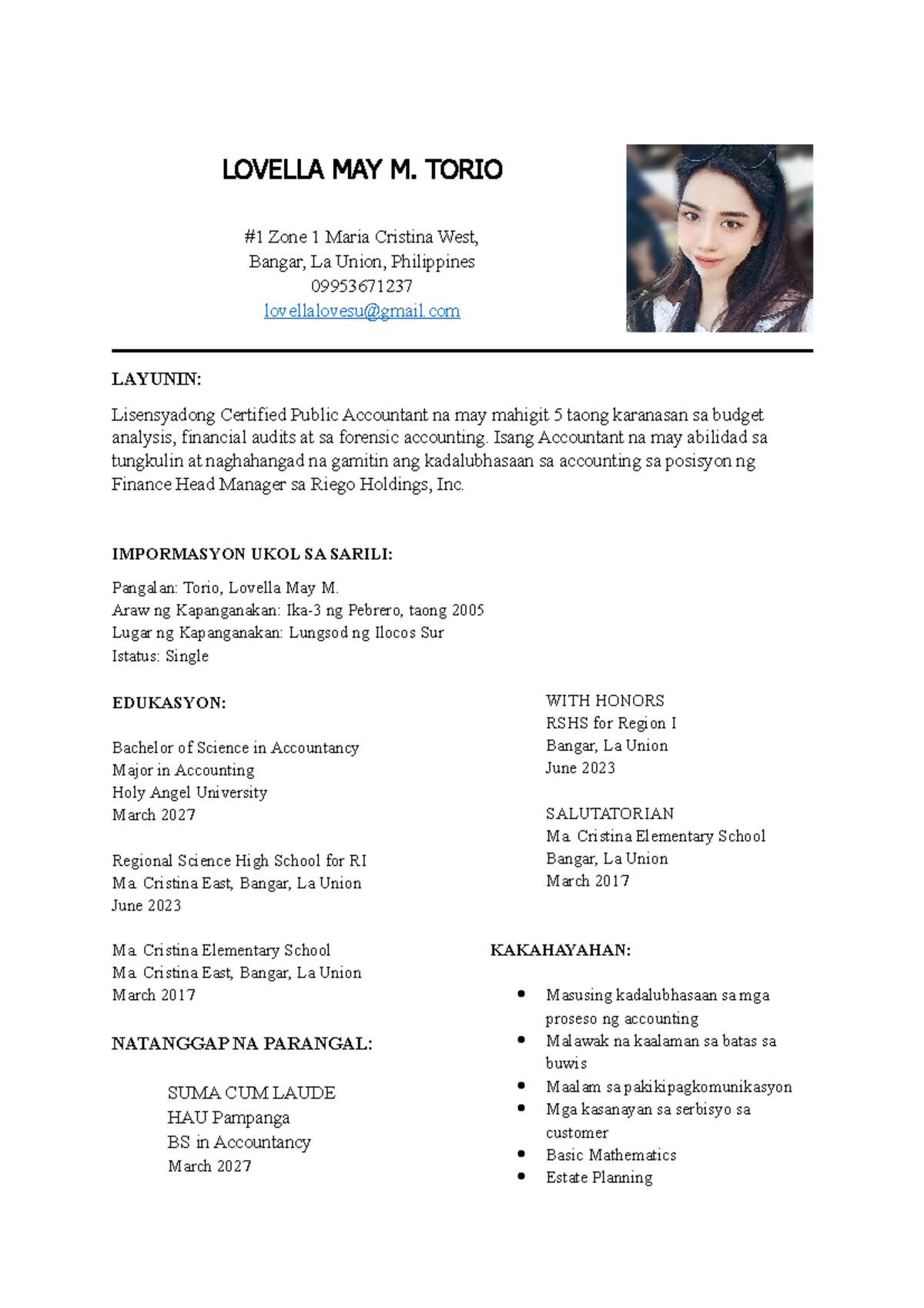 Writing a resume - LOVELLA MAY M. TORIO #1 Zone 1 Maria Cristina West ...