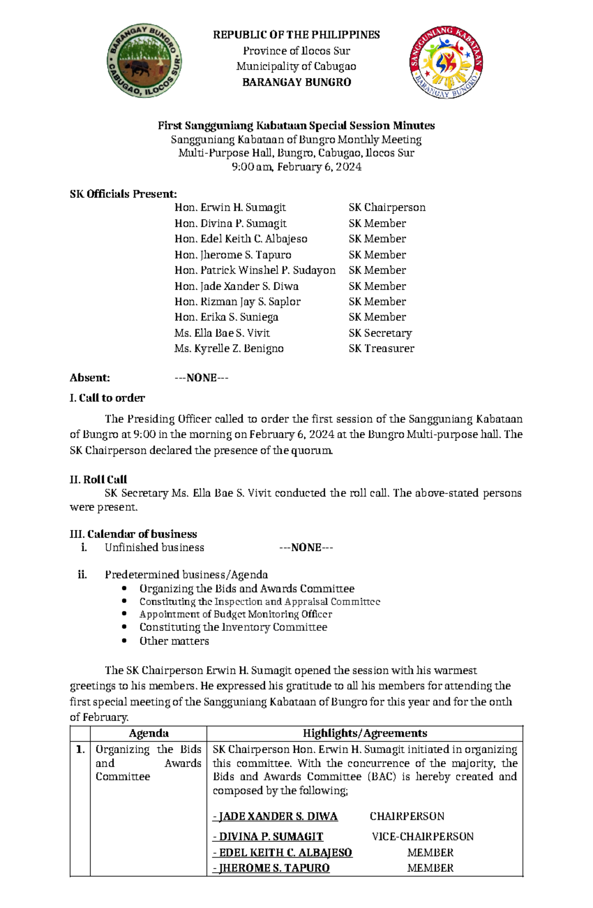 February - This is the minutes of the meeting of the Sangguniang ...