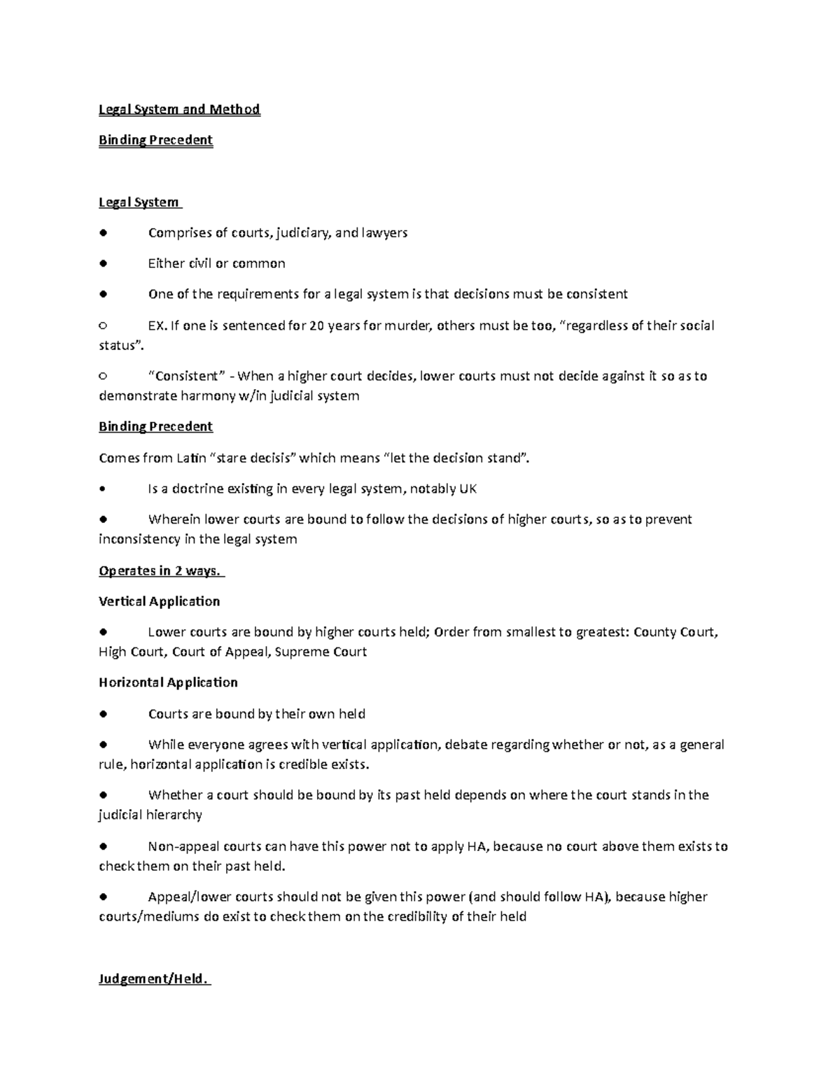 Binding Percedent - Binidng precedent notes - Legal System and Method ...