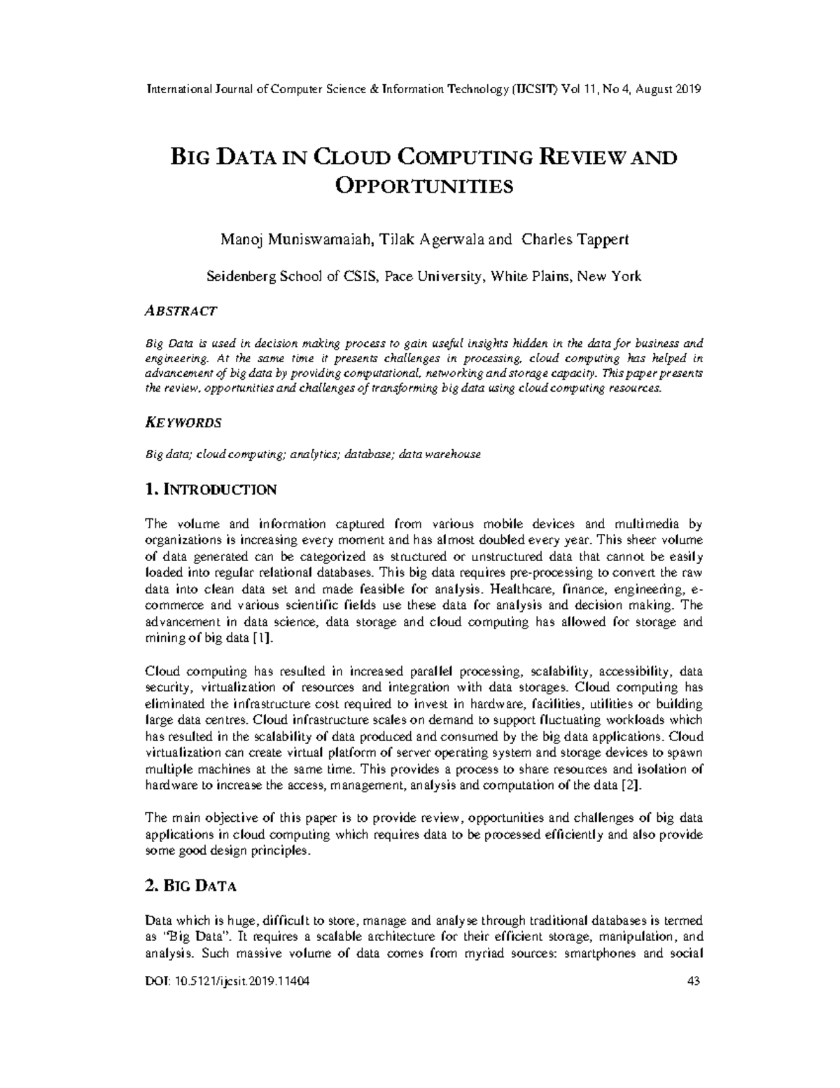 12. Big Data in Cloud Computing Review and Opportunities (Article) Author Manoj Muniswamaiah ...