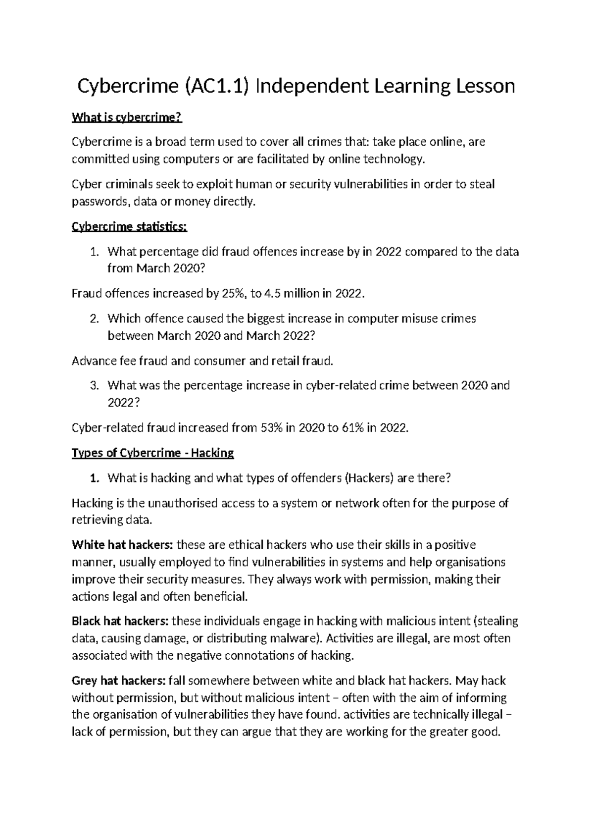 Cybercrime ILLS work - Cybercrime (AC1) Independent Learning Lesson ...